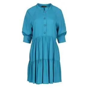 CONQUISTA Loose Dark Turquoise Ruffle Dress - Blue