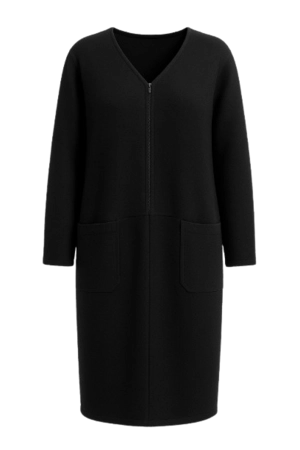 CONQUISTA Knit Long Sleeve Zip-up Sack Dress - Black
