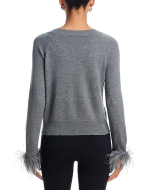 MILLY Feather Cuff V Neck Sweater
