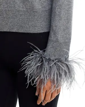 MILLY Feather Cuff V Neck Sweater