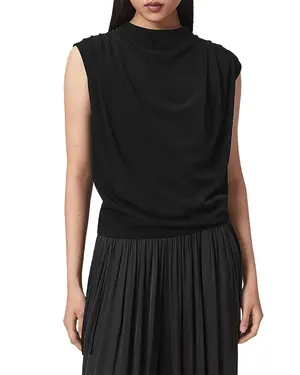 ALLSAINTS Emerson Draped Jersey Top Black