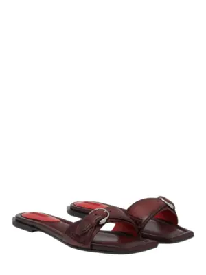 FERRARI Flat Leather Sandals With Buckle Detail