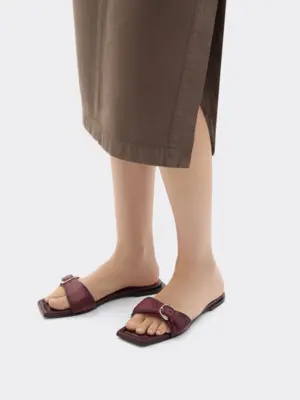 FERRARI Flat Leather Sandals With Buckle Detail