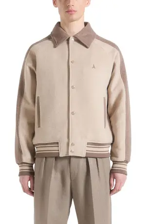Manière De Voir Contrast Wool Blend Varsity Jacket