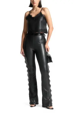 Manière De Voir Lace Trim Leather Fit And Flare Leggings