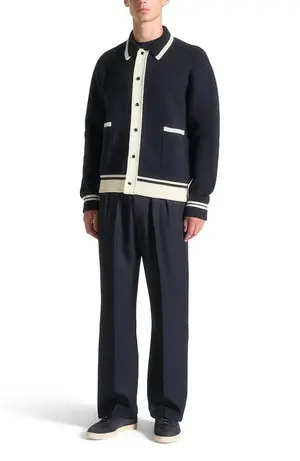 Manière De Voir Julien Classic Combed Cotton Knit Cardigan - Navy