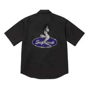 Supreme Rhinestone Pin Up Short-sleeve Work Shirt - Black