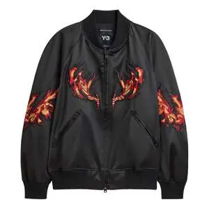 Adidas Y-3 Embroidered Graphic Satin Bomber Jacket - Black