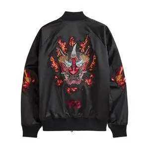 Adidas Y-3 Embroidered Graphic Satin Bomber Jacket