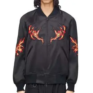 Adidas Y-3 Embroidered Graphic Satin Bomber Jacket
