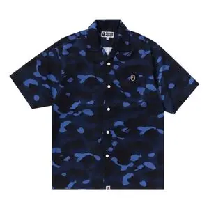 A BATHING APE Color Camo Ape Head One Point Shirt - Navy