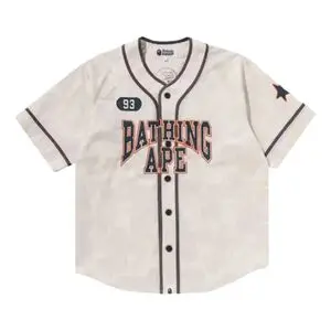 A BATHING APE Camo Multi Logo Baseball Shirt - White