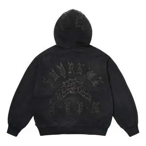 Supreme Leather Appliqué Zip Up Hooded Sweatshirt