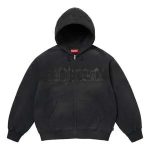 Supreme Leather Appliqué Zip Up Hooded Sweatshirt - Black