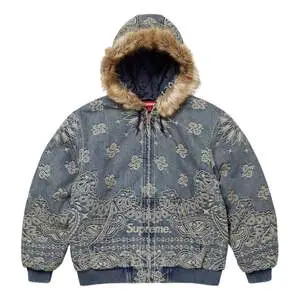 Supreme Bandana Jacquard Denim Hooded Work Jacket - Blue