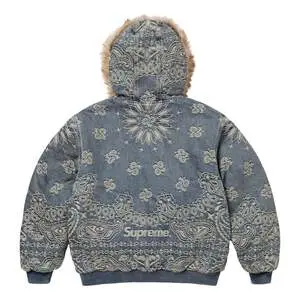 Supreme Bandana Jacquard Denim Hooded Work Jacket - Blue