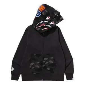 A BATHING APE Color Camo Shark Full Zip Double Hoodie - Black