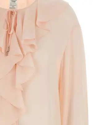Max Mara Mstepica Silk Crepe De Chine Blouse With Ruffle Detail - Pink