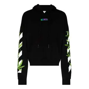 Off-White Weed Arrows" Embroidered Hoodie - Black/white/green