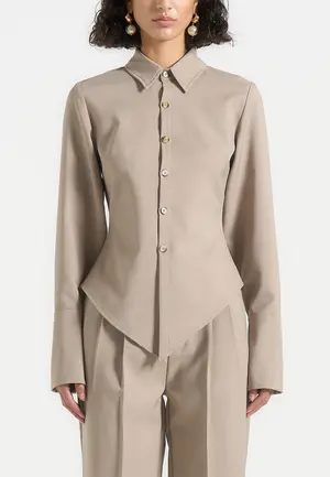 Manière De Voir Sonia Asymmetrical Tailored Shirt - Taupe