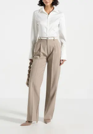 Manière De Voir Julie Fluid Pleat Front Tailored Trousers - Taupe