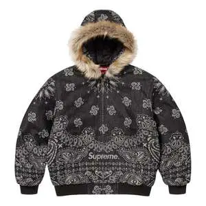 Supreme Bandana Jacquard Denim Hooded Work Jacket - Black
