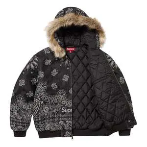 Supreme Bandana Jacquard Denim Hooded Work Jacket - Black