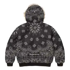 Supreme Bandana Jacquard Denim Hooded Work Jacket - Black