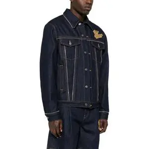 Off-White 90s Logo Skate Denim Jacket 'raw Blue Gold