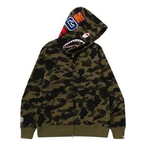 A BATHING APE Camo Shark Full Zip Hoodie - Green