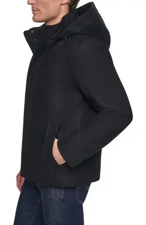 Cole Haan Hooded Wool Blend Field Coat - Black