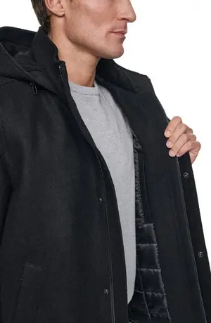 Cole Haan Hooded Wool Blend Field Coat - Black