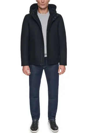 Cole Haan Hooded Wool Blend Field Coat - Black