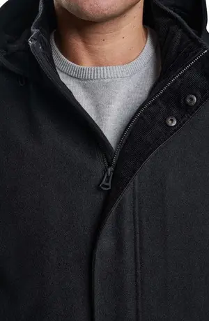 Cole Haan Hooded Wool Blend Field Coat - Black