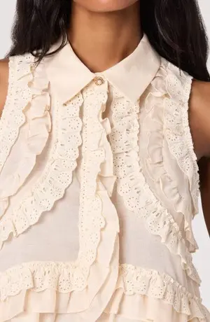 Astr The Label Nienna Eyelet Ruffle Linen Blend Top