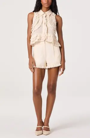 Astr The Label Nienna Eyelet Ruffle Linen Blend Top