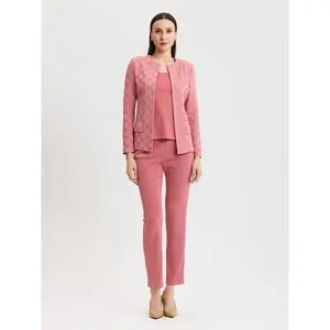 Misook Tailored Tonal Checkered Knit Jacket - Honey Suckle
