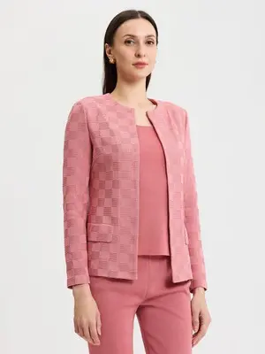 Misook Tailored Tonal Checkered Knit Jacket
