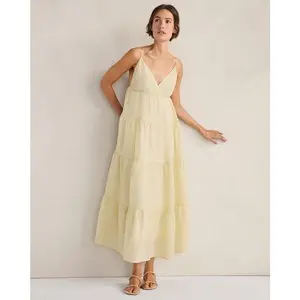 HAVEN WELL WITHIN Ramie Blend Tiered Maxi Dress - Celery Leaf