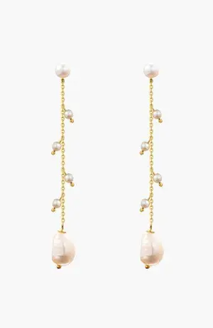 KELLERY Baroque Pearl Waterfall Tassel Earrings - Gold