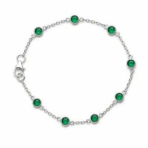 ZUVAN Emerald Gemstone Chain Bracelet In Sterling - Silver