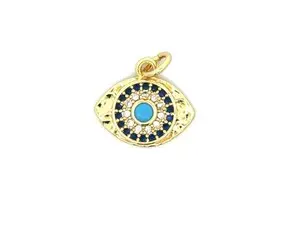 GEMINI JEWELRY Blue Evil Eye Charm Pendant - Yellow