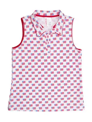 RUFFLEBUTTS Upf 50+ Sleeveless Polo Active Top - Freedom Flags