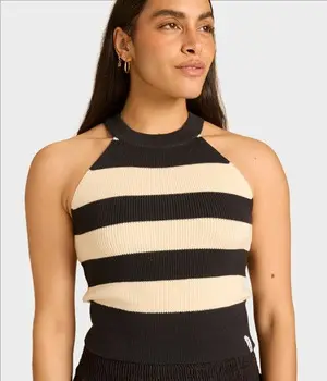 KNOWN SUPPLY Cindy Striped Sweater Tank - Black/pearl