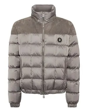 BILLIONAIRE Puffer Down Jacket With Leather Inserts - Grey
