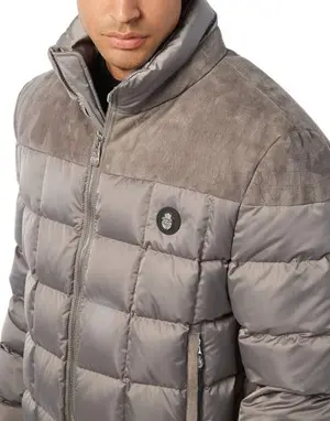 BILLIONAIRE Puffer Down Jacket With Leather Inserts - Grey