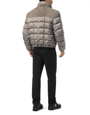 BILLIONAIRE Puffer Down Jacket With Leather Inserts - Grey