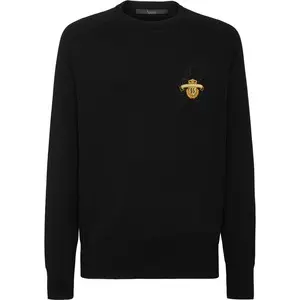 BILLIONAIRE Pullover Round Neck Long Sleeve With Embroidered Crest - Black