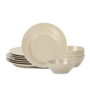 STONE + LAIN Orbit Stoneware 12-piece Dinnerware Set With Cereal Bowls - Beige