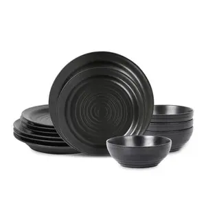 STONE + LAIN Orbit Stoneware 12-piece Dinnerware Set With Cereal Bowls - Charcoal